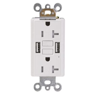 China 20A GFCI Receptacle with 5V 2.4A USB Ports - Tamper Resistant Self-Test Outlet for Home & Commercial Use for sale