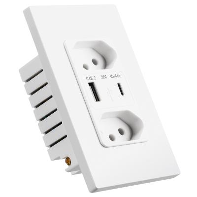 China Brazil USB Power Socket with 2 Ports 10A 110-240V Standard Grounding Wall Outlet for Safe Charging for sale
