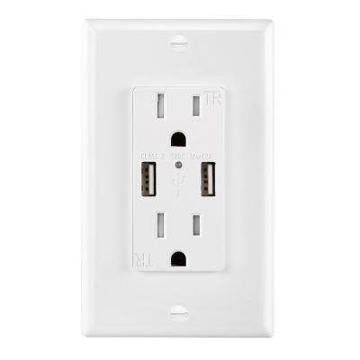 China PC ABS Secure Type A USB Wall Outlet 15A 125V AC 60Hz with Dual 4.2A USB Charging Ports for sale