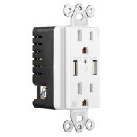 China PC ABS Secure Type A USB Wall Outlet 15A 125V AC 60Hz with Dual 4.2A USB Charging Ports for sale