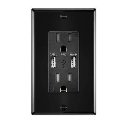 China ETL Listed Dual USB Wall Outlet 5V 4.8A 15A with UL 498 & CSA Certification for Hotels and Commercial Use for sale