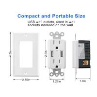 China ETL Listed Dual USB Wall Outlet 5V 4.8A 15A with UL 498 & CSA Certification for Hotels and Commercial Use for sale
