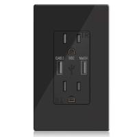 China Tamper Resistant Fast Charging USB Socket Wall Outlet 15A 120V with Dual 5V/5A Ports for sale