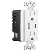 China 15A Tamper Resistant USB-C & USB-A Wall Outlet with 5V 4.2A Charging - White Electrical Socket for sale