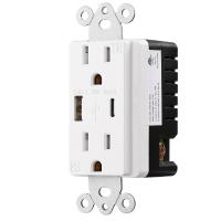 China 15A Tamper Resistant USB-C & USB-A Wall Outlet with 5V 4.2A Charging - White Electrical Socket for sale