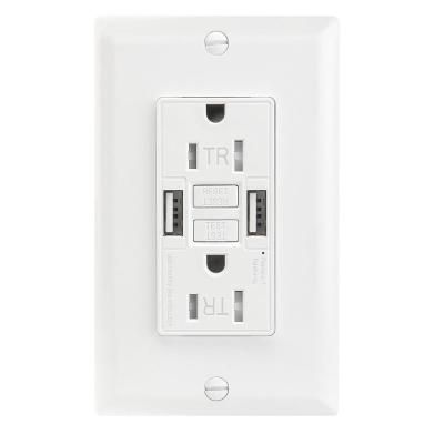 China 15A GFCI Electrical Outlet with 2 USB Ports - 125V 60Hz Self-Testing Safety Socket for Wet Areas for sale
