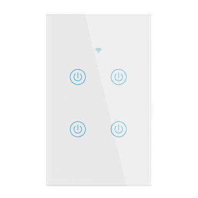 China Wall Mounted 4-Gang Smart Switch with 10A/2500W Load Capacity, Voice & App Control for 110V-250V AC Systems for sale