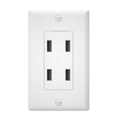 China Wall Mounted USB Outlet with 4 Charging Ports 125V AC 15A ETL Certified for Home and Office for sale