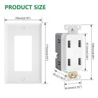 China Wall Mounted USB Outlet with 4 Charging Ports 125V AC 15A ETL Certified for Home and Office for sale