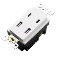 China Wall Mounted 4-Port USB Charging Outlet with 5V DC 4.8A Output and 125V AC Socket for sale