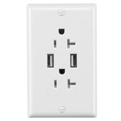 China PC ABS Dual USB Wall Outlet 20A 125V AC with 4.0A Charging & Tamper Resistant Safety for sale