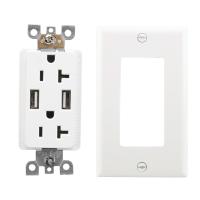 China PC ABS Dual USB Wall Outlet 20A 125V AC with 4.0A Charging & Tamper Resistant Safety for sale