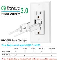 China QC3.0 PD3.0 Fast Charging USB Wall Outlet 125V AC 15A with Dual USB-C and Type-A Ports 20W Output for sale