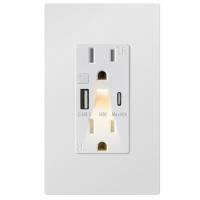 China 15A Wall USB Socket with Type C Charging and 0.2W Night Light - 125V AC Power Outlet for sale