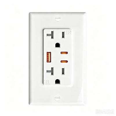 China 15A USB Wall Outlet PD20W Power Delivery Tamper-Resistant Duplex Receptacle Retail Charging Socket for sale