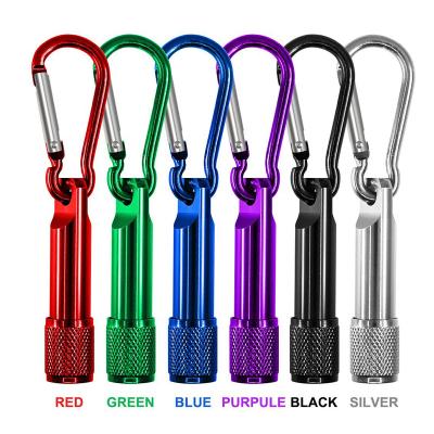 China Carabiner LED Emergency Flashlight 1 Mode Metal Material Cell Botton Battery Type for sale