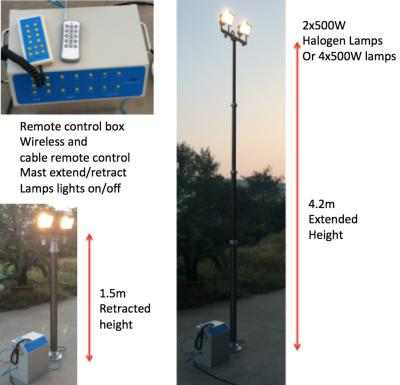 China 4.2m lighting tower/ pneumatic lighting masts/ remote control lighting tower for sale