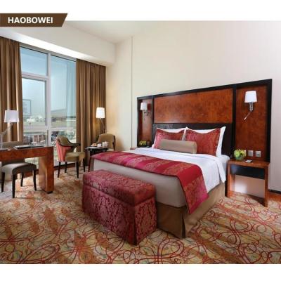 China Custom Hotel Bedroom Furniture Set with Fabric Leather Headboard Bedside Table Desk for sale