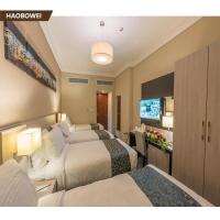 China Custom Hotel Bedroom Furniture Set with Fabric Leather Headboard Bedside Table Desk for sale