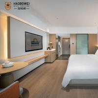 China HAOBOWEI Hotel Bedroom Furniture Set with Bed Nightstand Dresser Wardrobe ISO9001 for sale