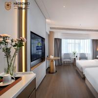 China HAOBOWEI Hotel Bedroom Furniture Set with Bed Nightstand Dresser Wardrobe ISO9001 for sale
