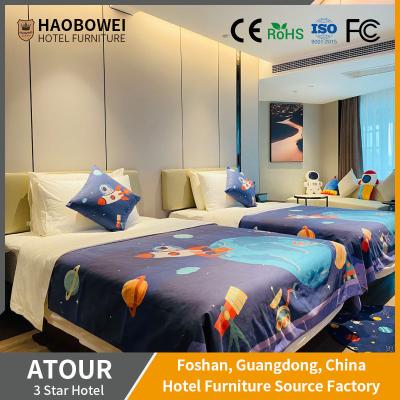 China Customized Modern Hotel Bedroom Furniture Set E1 Plywood Brushed Red Oak 1800mm Bed for sale