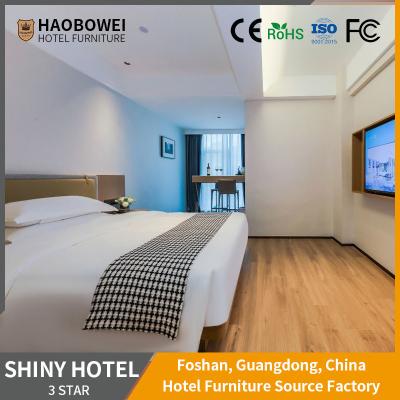 China Three Star Hotel Furniture Set Ash Wood Frame 1500x2000mm Bedroom Suite Foshan for sale