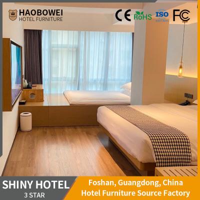 China Modern Standard Double Bedroom Hotel Furniture Set E1 Grade Plywood 1500x2000mm Bed for sale