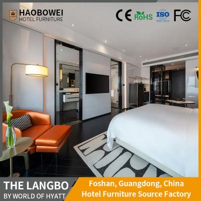 China 5 Star Hotel Bedroom Furniture Set Ash Wood Frame King Size Solvent Free Anti Fouling Leather for sale
