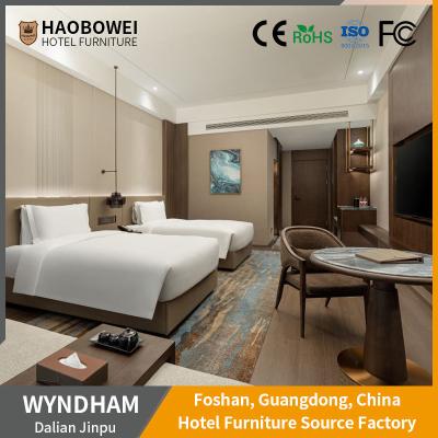 China Custom Hotel Bedroom Set King Size Bed 1800x2000mm E1 Solid Wood Veneer Furniture for Resort for sale