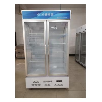China Beverage Upright Refrigerated Display Case 688L Double Glass Door Bar Fridge for sale