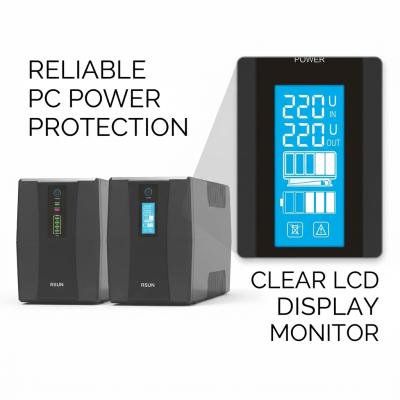 China 600VA UPS 360W Line Interactive UPS PC UPS Power Supply Plastic Case USB RS232 LCD for sale