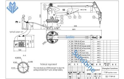 China 7t10m Electric Telescopic Boom Hydraulic Marine Crane for Vessel Mounting 37kW 440V for sale