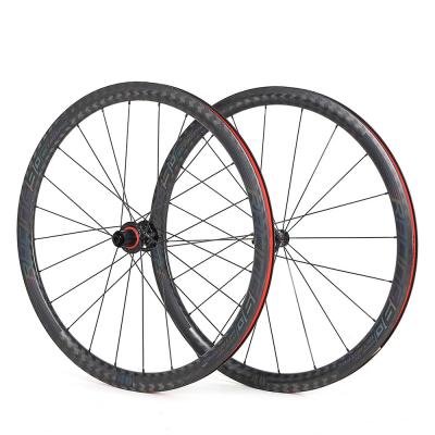China 700C Carbon Road Bike Wheelset 40mm Depth Disc Brake Thru Axle 12x100 12x142 for sale