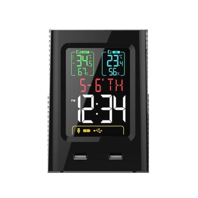 China Wireless Digital Weather Station Color Display Indoor Outdoor Temperature Humidity Monitor with 2 USB Charger for sale