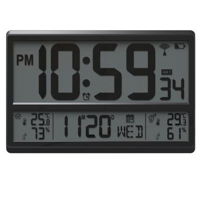 China Digital Wall Clock with Indoor Outdoor Temperature Monitoring 362x236mm LCD Display Radio-Controlled Time for sale