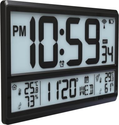 China ABS Digital Wall Clock 236x362mm with Temperature Humidity Display and RF Time Sync for Indoor Outdoor Use for sale