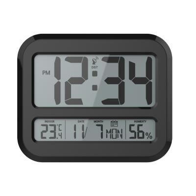 China Radio Controlled Digital Wall Clock with Indoor Temperature Humidity 22.6x18.8cm for sale