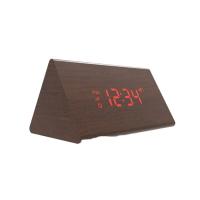 China Wooden Triangle LED Alarm Clock with Calendar and Indoor Temperature Display 12x8x4.7cm for sale