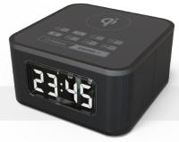 China FM Clock Radio with Qi Wireless Charger 10W Fast Charging Bluetooth Streaming 138x138x69mm ABS for sale