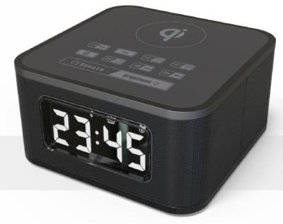 China FM Clock Radio with Qi Wireless Charger 10W Fast Charging Bluetooth Streaming 138x138x69mm ABS for sale