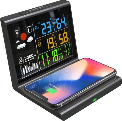 China 9V/2A Wireless Charging Weather Station with 5W Power Bank, 13.5x12.6x11cm Display and Outdoor Sensor for sale