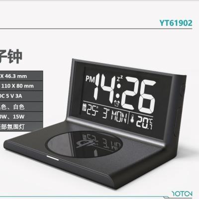 China 5W Wireless Charging Alarm Clock with Weather Station - 14x11x8cm ABS Housing, Dual Alarms & Temperature Monitoring for sale