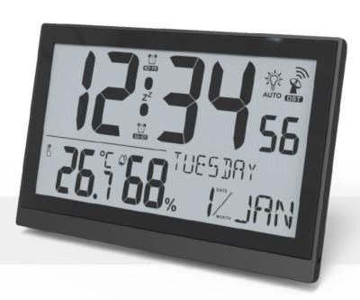 China Digital LCD Indoor Thermometer Alarm Clock with Temperature Humidity Display 19.2x12.7cm RCC Function for sale