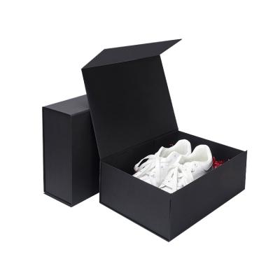 China Custom Logo Folding Gift Box Magnetic Closure Black Flap Ribbon Embossed Waterproof for Packaging Shoe for Cardboard Paper for sale