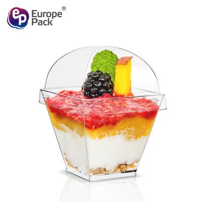 China Eco friendly square shape cute clear 2oz dessert cup with dome lid for sale
