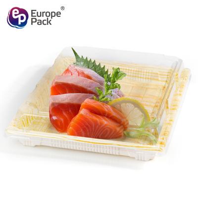 China Most popular lower price rectangle takeaway wood grain plastic sushi box for sale