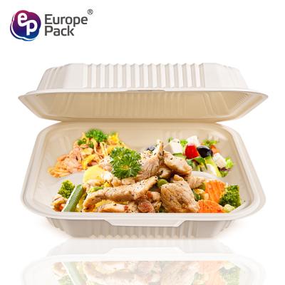 China Food grade eco friendly cornstarch tableware 900ml biodegradable 3 compartment lunch box for sale