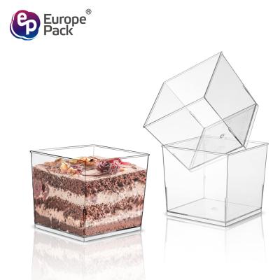 China Hot selling Party Catering Wedding Square Disposable Plastic Dessert Cake Container With Lid for sale