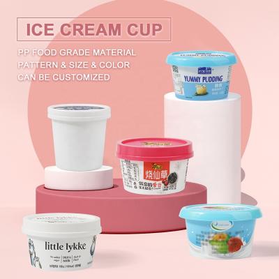 China Disposable Plastic Ice Cream Frozen Yogurt Cup with Spoon Custom LOGO Printing Food Custom Size Accepted Customized Acce for sale